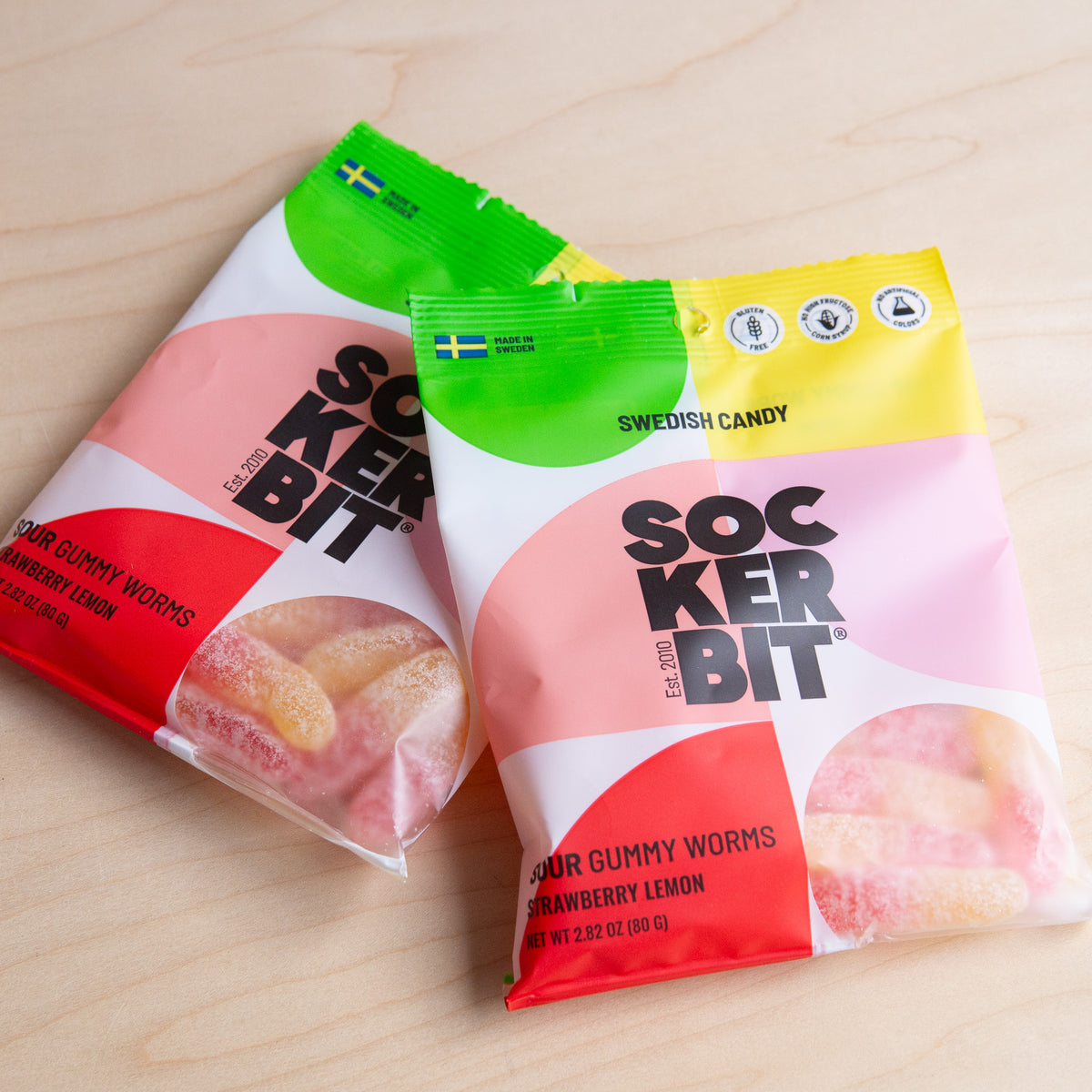 Sockerbit Swedish Candy: Strawberry Lemon Sour Gummy Worms (2.8 oz ...